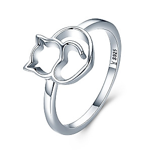 WOSTU 925 Sterling Silver Cat Rings Women Silver Rings Kitty Rings for Women Valentine’s Day Birthday Gifts for her Size 8(Different Size)