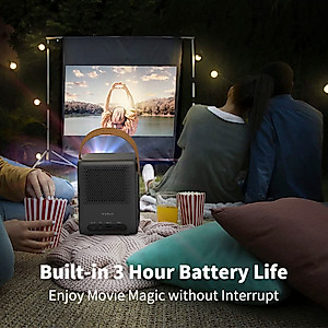 WEMAX Dice Portable Projector, Mini Outdoor Projectors 4K Supported for Movie, 3 Hrs Battery Video Time, Android TV, 1080p Full HD, Dual Dolby Audio DTS-HD Speakers, Auto Focus, Auto Keystone