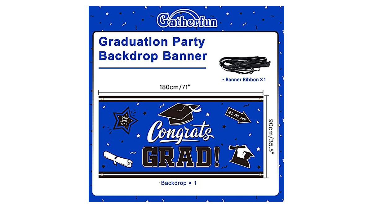 Blue Graduation Backdrop Banner - Congrats Grad Party Decor