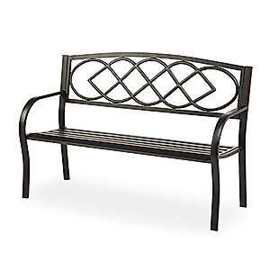 Plow & Hearth Celtic Knot Patio Garden Bench Park Yard Outdoor Furniture| Cast and Tubular Iron Metal| Powder Coat Black Finish| Classic Decorative Design| Easy Assembly 50" L x 17 1/2" W x 34 1/2" H