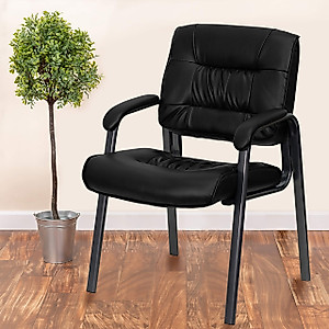 Flash Furniture Haeger Black LeatherSoft Executive Side Reception Chair with Titanium Gray Powder Coated Frame