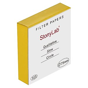 stonylab Qualitative Filter Paper, 100 Packs Slow Flow Rate Cellulose Filter Paper Circles with 10 Micron Particle Retention, 74 mm Diameter
