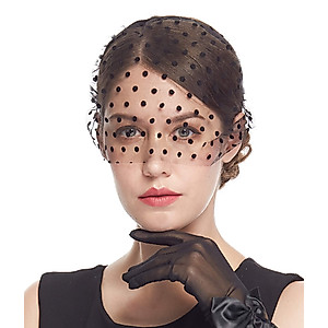 Cizoe Fascinators with veil Bridal Wedding Veil Mesh Lace Headband Tea Party Headdress (1C-Black)