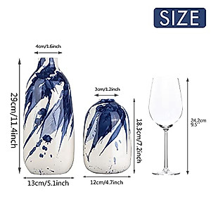 TERESA'S COLLECTIONS Modern Ceramic Vase, Home Decor Accents, Navy Blue and White Vases for Flowers, Decorative Vases for Table Centerpieces, Mantel, Shelf, Living Room -Set of 2, 7.2″ & 11.4″