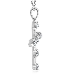 Madina Jewelry 2.05 ct t.w. Ladies Round and Baguette Cut Diamond Cross Pendant Necklace (Color G Clarity VS-2) in 14 Kt White Gold