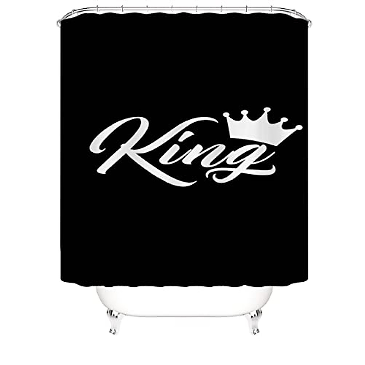 4PCS/Set Afro King Shower Curtain with Non-Slip Rugs,Bath Mat and Toilet Lid Cover,Waterproof Polyester Fabric Black Shower Curtain Sets with 12 Hooks,Cool Typeface Pattern Bath Curtains for Man