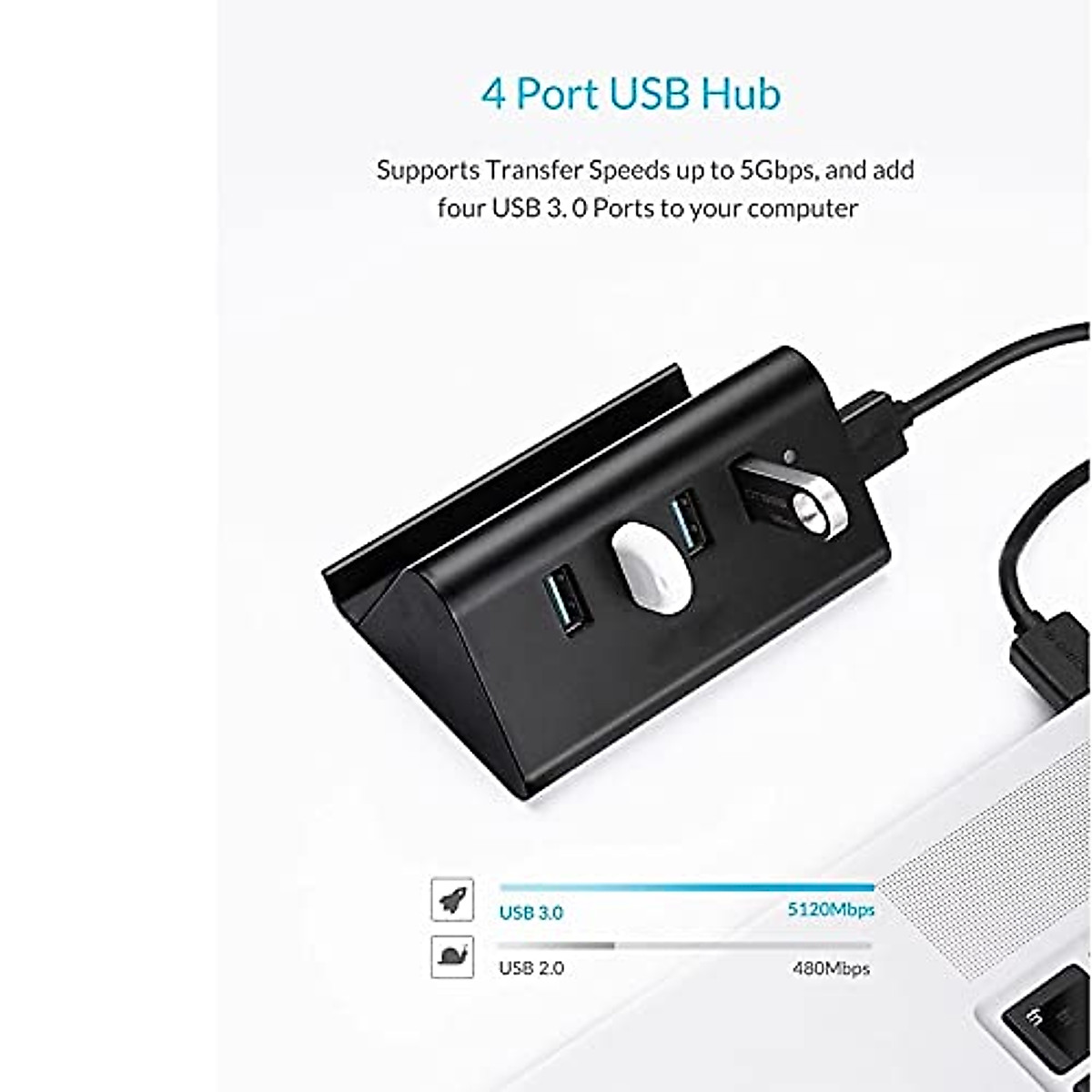 SJYDQ 5Gbps High Speed Mini 4 Port USB3.0 HUB Splitter for Desktop Laptop with Stand Holder for Phone Tablet PC