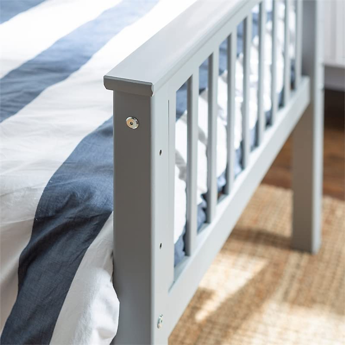 Walker Edison Resende Mission Style Solid Wood Twin over Twin Bunk Bed, Twin over Twin, Grey