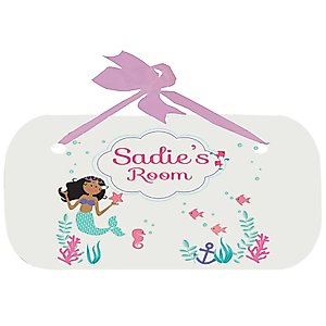 Personalized African American Mermaid Door Hanger Plaque