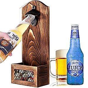 Bottle Openers Wall Mounted Wooden Vintage Beer Bottle Opener with Iron Cap Catcher Opener Tool for Kitchen, Bar, Yard Gifts for Men Beer Lovers