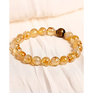 Jewever Geniune Natural Quartz Beaded Bracelet for Women Agate Sutra Beads Amulet Bracelet Stretch Healing Crystals and Gemstones Gifts for Jewelry (Citrine)
