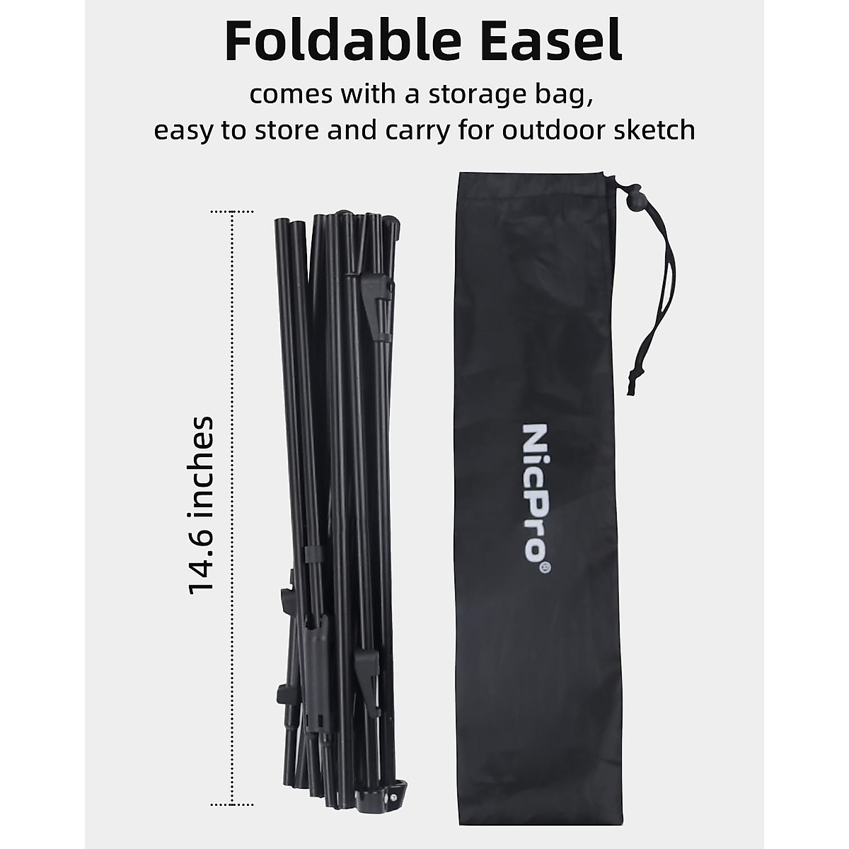 Nicpro Folding Easels for Display, 2 Pack 63 Inch Metal Floor Easel Stand Tripod Black Portable for Artist Poster Wedding with Carry Bag