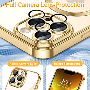 Hython Magnetic Clear for iPhone 13 Pro Max Case with Camera Lens Protector [Compatible with MagSafe] Plating Edge Slim Soft TPU Cover Protective Phone Case for iPhone 13 Pro Max 6.7", Gold