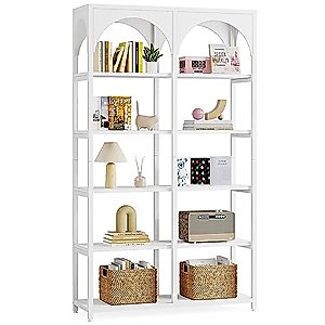 LITTLE TREE 5 Tiers White Arched Bookshelf, 70.9 Inches Modern Display Shelves Rack, Freestanding Open Etagere Bookcase for Living Room Bedroom Office