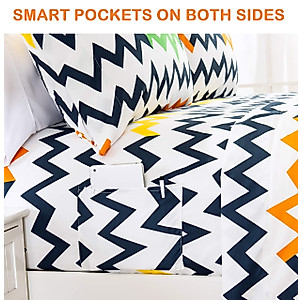 Elegant Comfort Luxury Soft Bed Sheets Chevron Pattern - 1500 Premium Hotel Quality Microfiber Softness Wrinkle and Fade Resistant (6-Piece) Bedding Set, Queen, Chevron Colorful