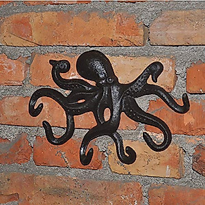 Octopus Key Holder for Wall Cast Iron Key Hooks Decorative Rustic Towel Hooks Wall Mounted Heavy Duty Coat Hooks with 6 Tentacles for Keys, Towel, Bags, Hat, Cup, Scaf