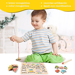 NASHRIO Magnetic Wooden Fishing Game Toy for Toddlers, Alphabet Fish Catching Games Puzzle with Letters, Preschool Learning ABC Educational Toys for 3 4 5 6 Years Old Girl Boy Kids