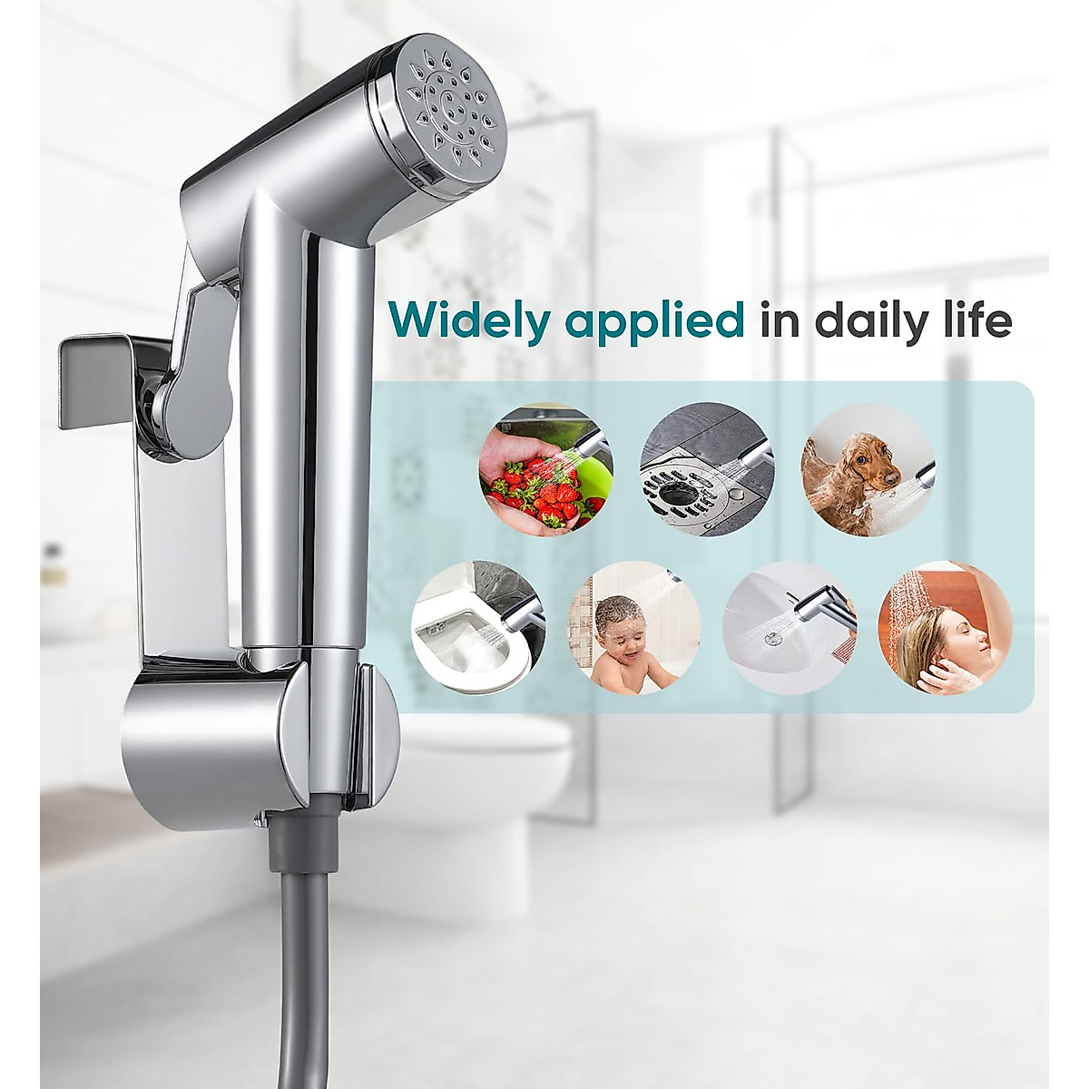 Ultra Light Bidet Toilet Sprayer Head Rustless Handheld Bidet Sprayer Cloth Bathroom Diaper Sprayer for Kitchen and Toilet (3PCS:Sprayer, Water Tank Hook, Spring Flexible Shower Hose)