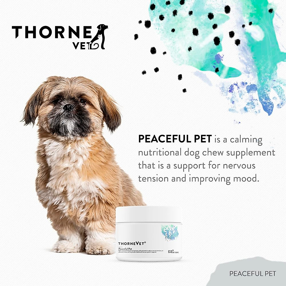 ThorneVet Peaceful Pet Calming Chews for Dogs & Cats - Soft Chews with Calming Nutrients & Botanicals to Support a Healthy Nervous System - Bacon Flavor Dog Treats with Amino Acids & Vitamins - 90 ct