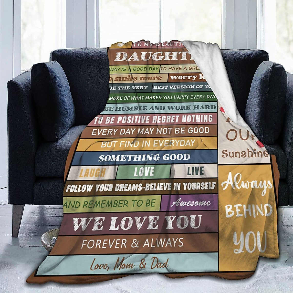 HAXOILO to My Daughter Blanket from Mom Dad Flannel Throw Blankets for Couch Bedroom Sofa Warm Girl Birthday Gifts 50x60in