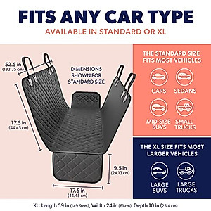 Active Pets 600D Oxford Fabric Dog Car Seat Cover for Back Seat - Durable, Nonslip, Waterproof Vehicle Seat Cover, Cotton 3-in-1 Hammock - Protects Dirt, Shedding and Scratching - Black