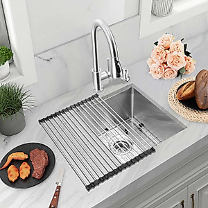 Herogo 15×17 Inch Undermount Kitchen Sink with Faucet Combo, Stainless Steel Utility Rv Bar Sink, Small Outdoor Farmhouse Sink, Laundry Room Deep Single Bowl Sink with Brushed Nickel Kitchen Faucet