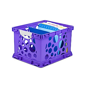 Storex Premium File Crate with Molded Handles – Letter and Legal Document and Folder Storage, Purple/White 3-Pack (61754U03C)