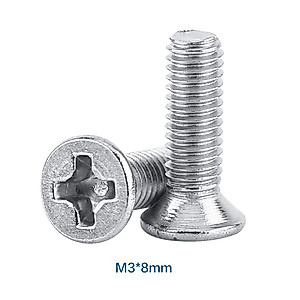 100Pcs/Bag M3 Machine Screws,9Types M3 Flat Head Stainless Steel SS304 Machine Countersunk Screw Bolt Fastener(M3x8)