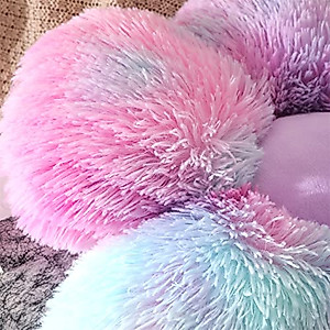 UGEYAO Faux Fur Flower Pillow,Flower Shaped Throw Pillow Butt Cushion Flower Floor Pillow,Seating Cushion,Cute Room Decor & Plush Pillow for Bedroom Sofa Chair (19.7 Inches, Rainbow Purple)