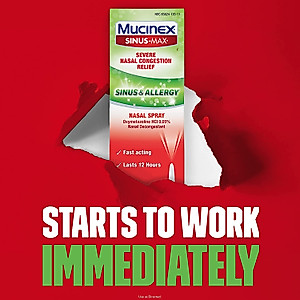 Mucinex Sinus-Max Nasal Spray for Sinus & Allergy, Fast-Acting & Fragrance Free, 12 Hour Severe Nasal Congestion Relief, 0.75 Fl Oz (Pack of 4)