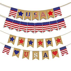 J.H LIVING 2 Pcs U.S. Flags Holiday Supplies Red White Blue Stars Banner July 4 Fourth of July Patriotic Hangings Baby Welcoming Party Decorations (A)