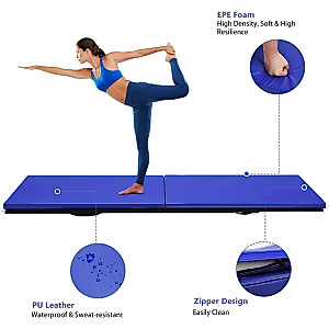ARLIME 2" Thick Exercise Mat, 2-Fold Folding Gymnastics Mat with Carrying Handles, Exercise Panel Mats for Gym, MMA, Home, Tumbling, 6' x 2' x 2'' Floor Mat (Blue)