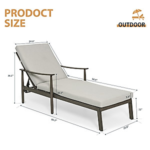 HAPPATIO Outdoor Chaise Lounge Chair - Aluminum Pool Lounge Chair with Adjustable Backrest and Cushion, Curved Armrest, Outdoor Lounge Chair for Beach, Yard, or Poolside (Grey)