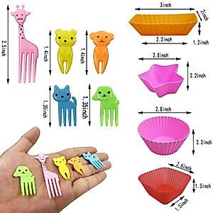Silicone Lunch Box Dividers, 24 pcs Bento Box Dividers with 10 Animal Food Picks,Silicone Bento Box Inserts with 40 pcs Kids Flossers,Silicone Baking Cups,Muffin Pan Liners,Bento Box Lunch Box Kit