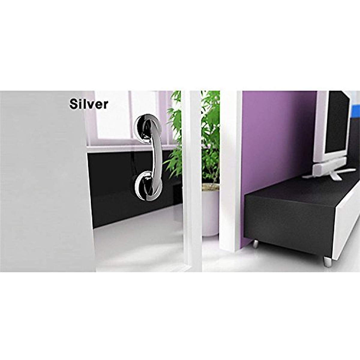 JanTeelGO Suction Grab Bar, Portable Suction Handle Bar Suction Grip Bar for Window Door Drawer Cabinet Mini Fridge Grab Puller (Silver)