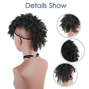 Aisaide High Puff Afro Mohawk Ponytail with Bangs No Drawstring,Short Kinky Curly No Drawstring Ponytail Extension,Synthetic Clip in Mohawk Ponytail Bun with Bangs,Wrap Updo Clip in Hair Extensions