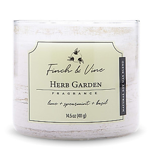 Carolina Candle Herb Garden Scented Jar Candle, Finch & Vine Collection, 3 Wick, 14.5 oz - Up to 60 Hours Burn