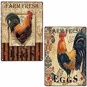 TISOSO Farm Fresh Eggs Retro Vintage Metal Tin Signs Bar Restaurant Kitchen Country Home Decor Farm Decorative Signs 2Pcs-8X12Inch
