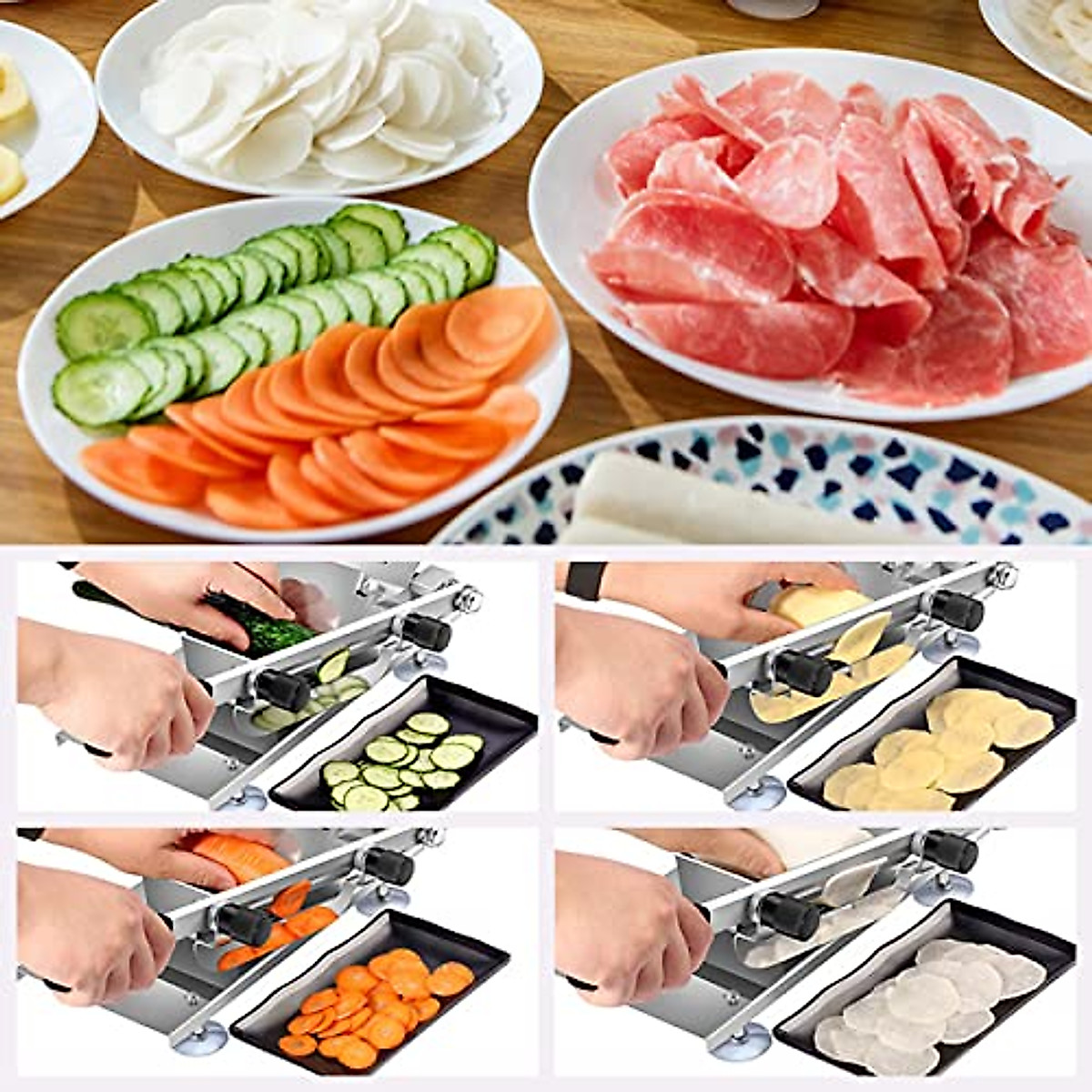 Manual Frozen Meat Slicer, Stainless Steel Meat Cutter Beef Mutton Roll Meat Cheese Food Slicer Vegetable Sheet Slicing Machine, Deli Slicer for Home Kitchen