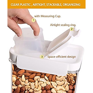 Besmal Cereal Storage Container with Airtight Lid Pour Spout Measuring Cup Plastic Air Tight Small Container for Dry Food, Pet Food Clear Rice dispenser 1.1L/37.2oz 1Qt