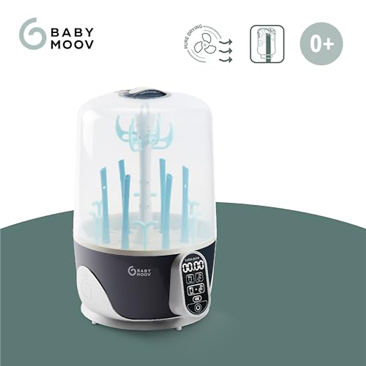 Babymoov Turbo Pure Steam Sterilizer Dryer, Patented Purified Sterilization, Fast & Clean Drying, Baby Bottle Storage and Easy Use (Elimates 99.9% of bacteria)