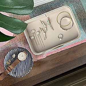 SANZIE Luxury Leather Tray Desktop Storage Catchall Organizer Decorative Tray for Entryway Table to Hold Jewelry Watch Keys Phone Wallet (Metal Glided, Grey)