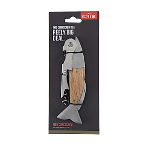 Foster & Rye Wood & Stainless Steel Fish Double Hinged Corkscrews, Natural
