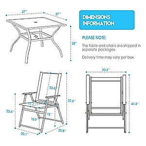 Vicllax Outdoor Dining Set for 4, 5-Piece Patio Furniture,1 Walnut Outdoor Dining Table and 4 Dark Blue Folding Chairs for Garden