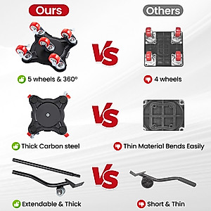 Furniture Dolly Upgrade Large, Furniture Movers with 5 Wheels Rubber Universal (360° Rotatable), 3300lbs/1500kg Load Capacity Moving Dolly & Furniture Lifter Tool, Carbon Steel Panel Heavy Duty Dolly