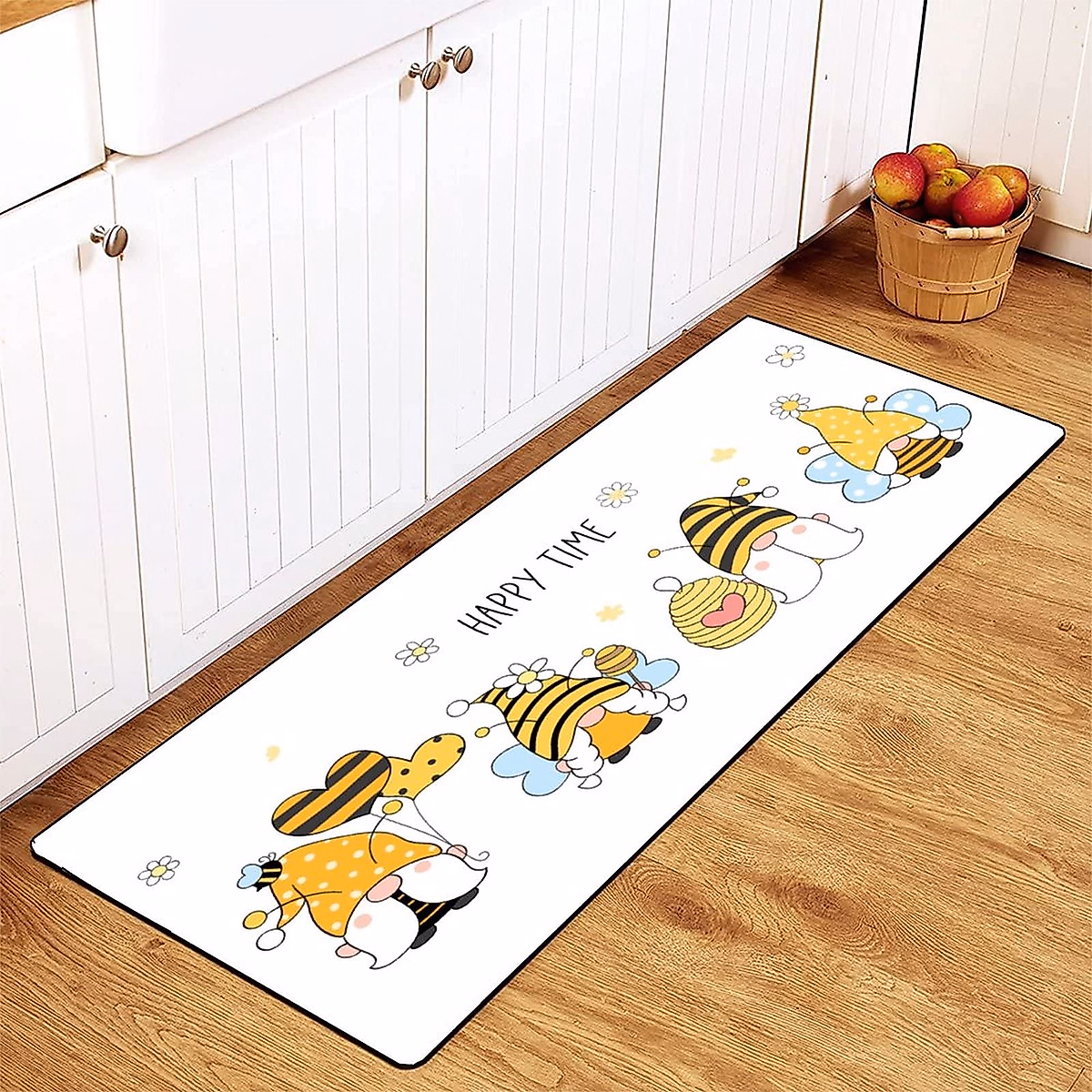 TsyTma Yellow Bee Gnomes Kitchen Rug Hello Spring Floor Mats Washable Non-Slip Bathroom Rug Runner Laundry Room Home Decor 39x20 Inch