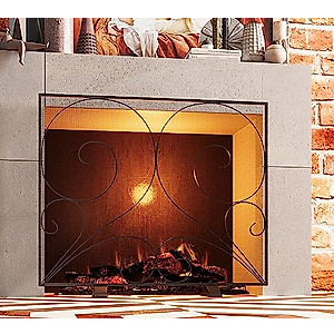 Fire Beauty Single Panel Fireplace Screen Handcrafted Solid Wrought Iron Mesh, Heat-Resistant Fire Spark Guard for Fireplace-Black