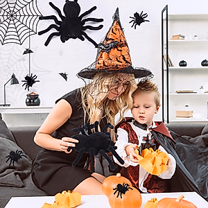 7 Pcs Black Spider Stuffed Animal 1 Giant Mommy Spider Stuffed Animal with 6 Realistic Plush Baby Spiders Plush Spider Pillow Toy Set for Halloween Funny Prank Toy