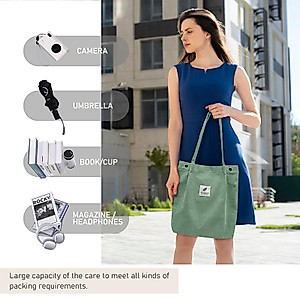 TELLUMO Fashion Corduroy Tote Bag Cow Print Bag Purses for Women Teen Girls with Inner Pocket (PeaGreen)