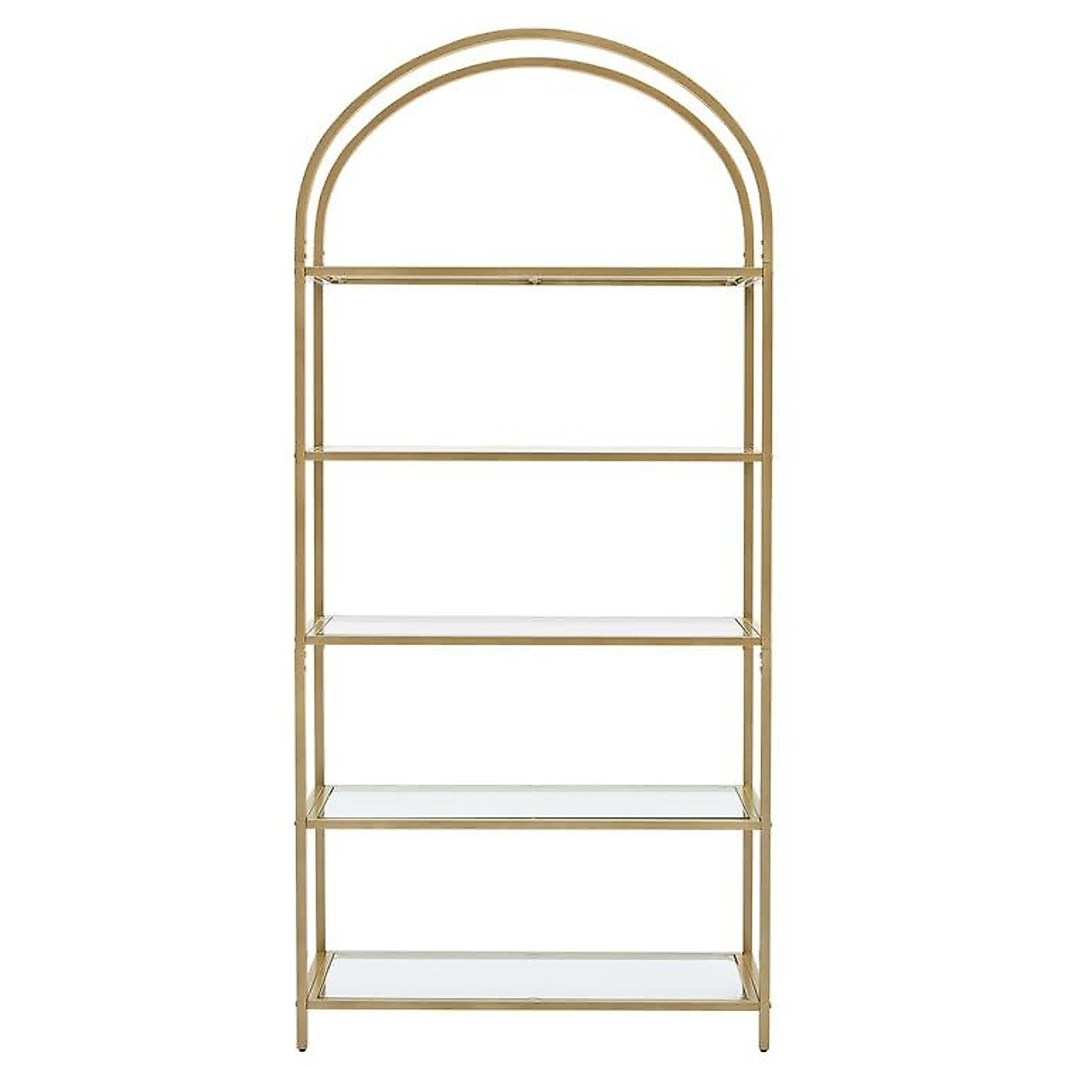 5-Tier Open Bookshelf, 72,2" Industrial Arched Bookcase Storage Shelves with Metal Frame, Freestanding Display Rack Tall Shelving Unit for Office, Bedroom, Living Room (Gold)